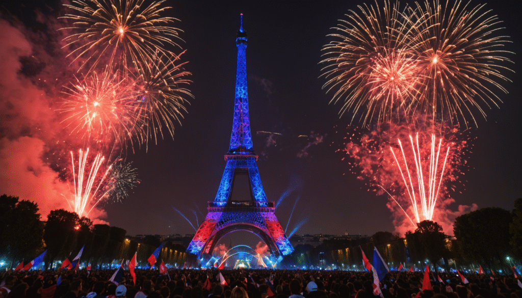La tour Eiffel s'embrase aux teintes du PSG pour fêter son triomphe en ...